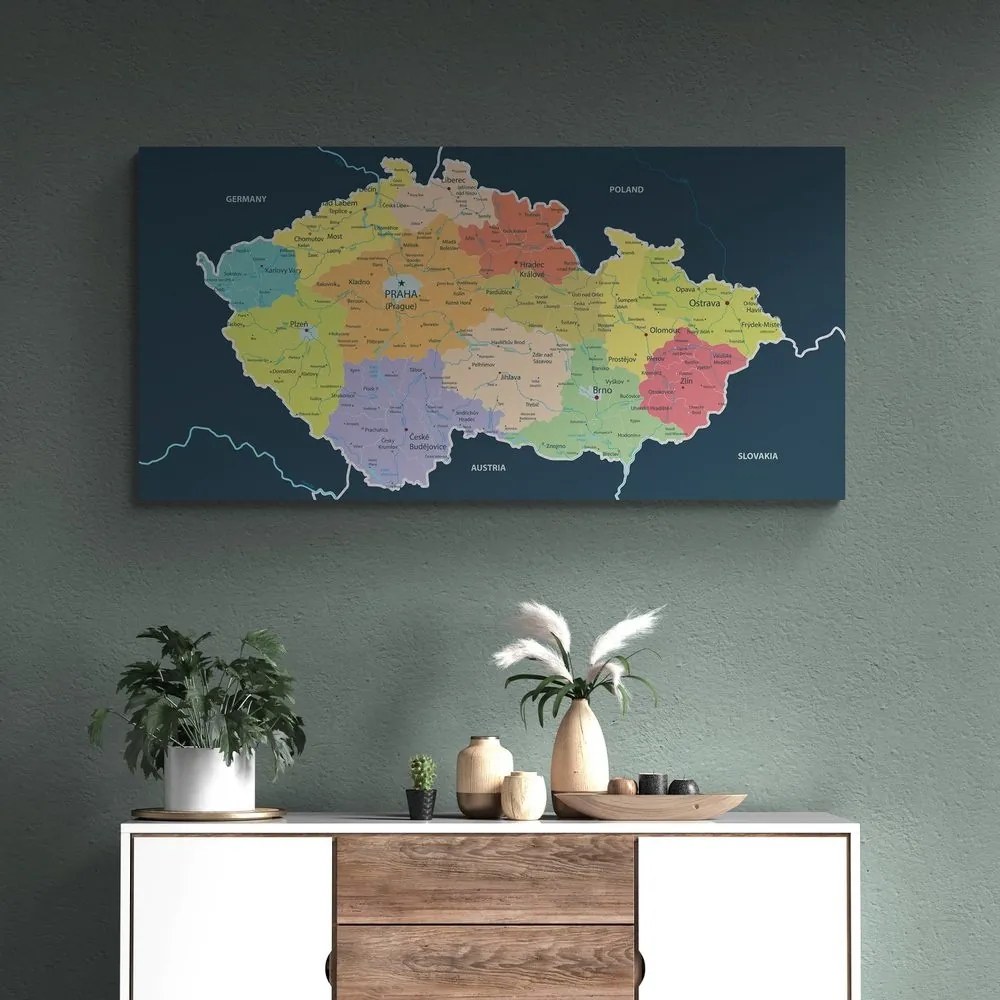 Obraz mapa Česka s tmavým pozadím - 120x60