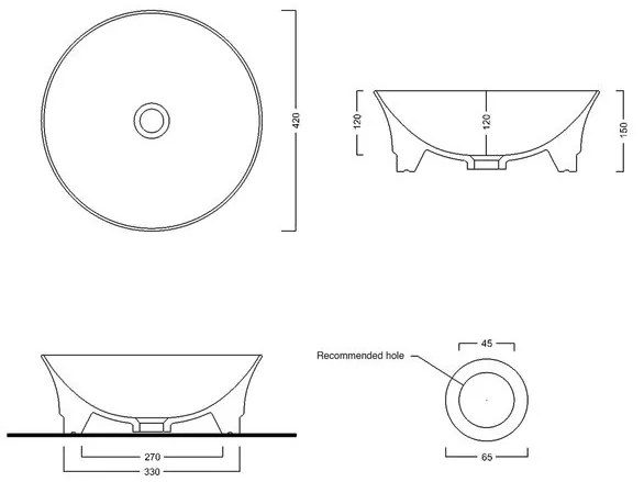 Sapho Idea Keramické umyvadlo 42 cm, na desku, bez přepadu, bílá WH103