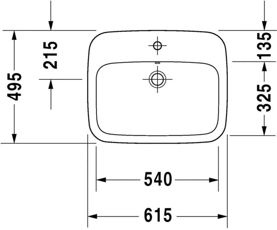 Duravit DuraStyle - Vestavěné umyvadlo, 1 otvor pro armaturu propíchnutý, 615x495 mm, bílé 0374620000