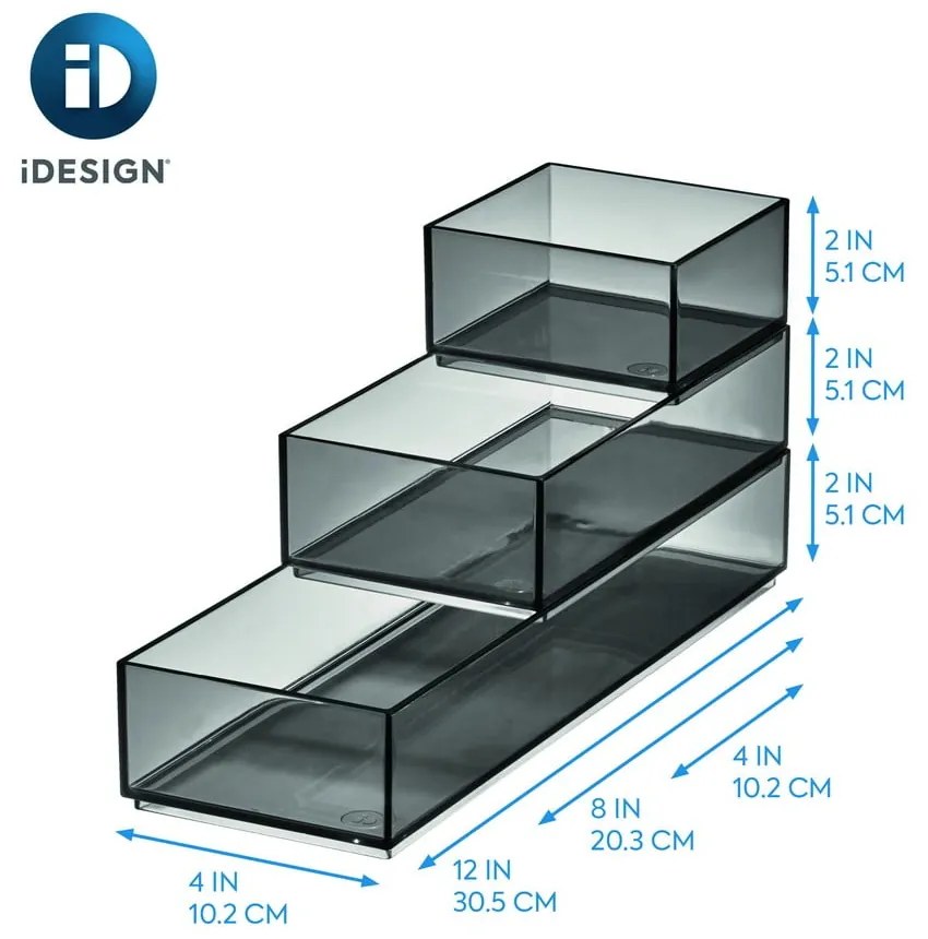 Matně černé koupelnové organizéry na kosmetiku z recyklovaného plastu v sadě 3 ks Stack &amp; Slide – iDesign