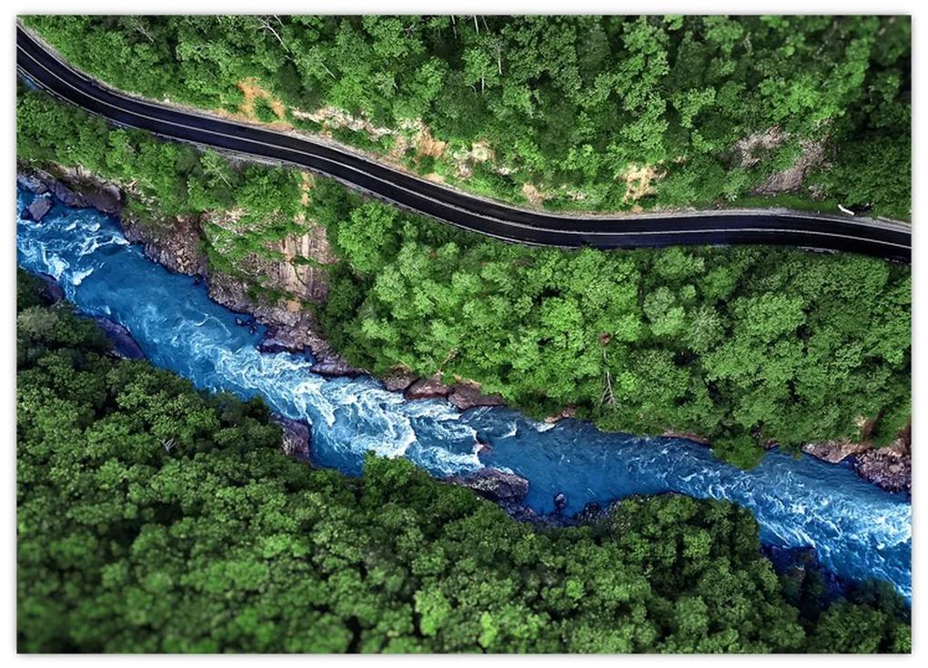Skleněný obraz - Řeka mezi horami, Kavkaz, Rusko (70x50 cm)