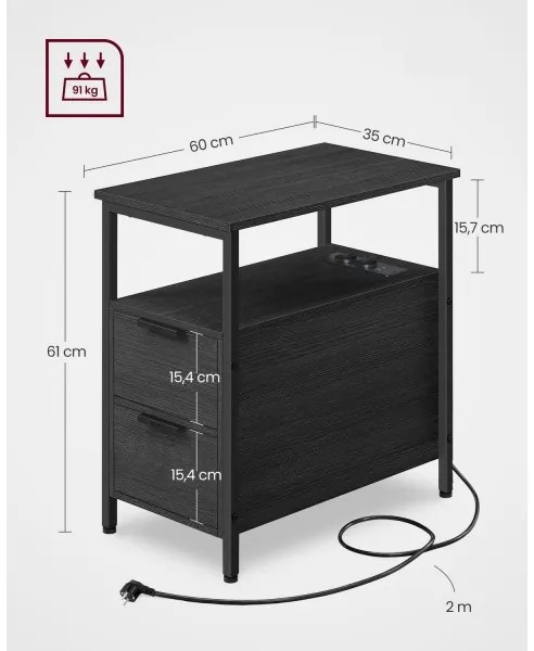Odkládací stolek s vestavěnými zásuvkami a USB porty ROD černá