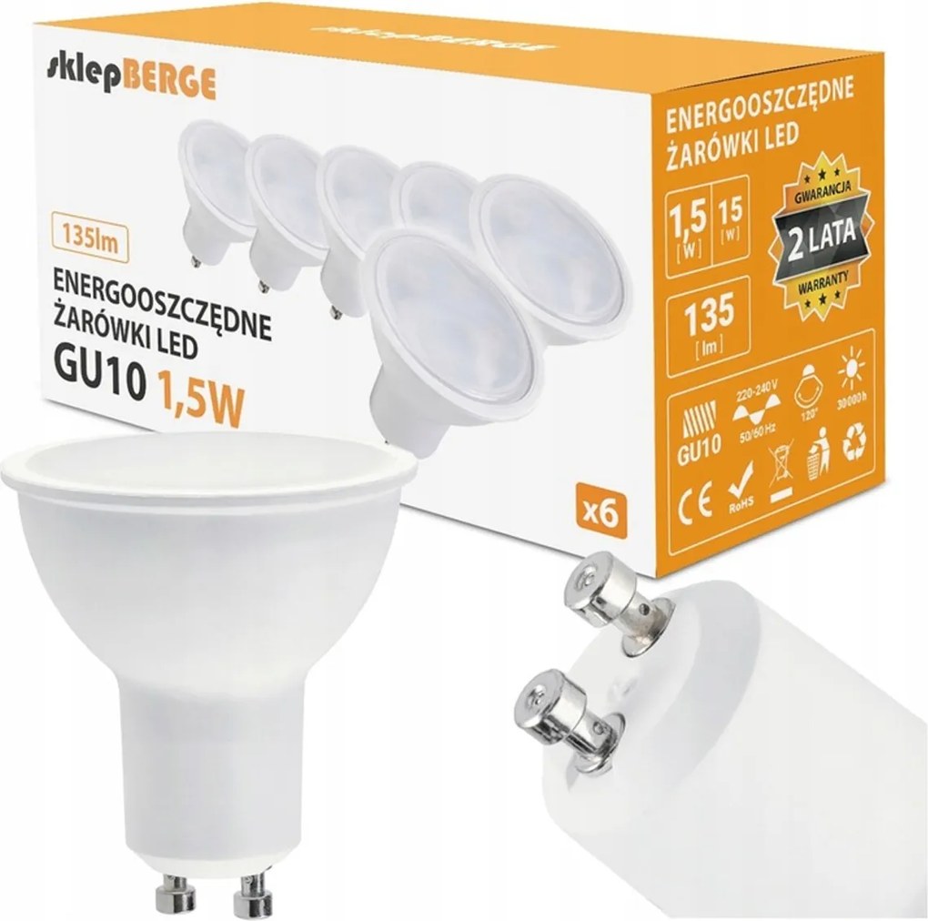 BERGE SADA 6x LED žárovka GU10 1,5W 135lm - neutrální bílá