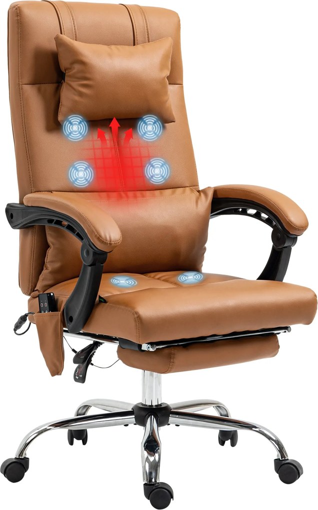 Kancelářská židle Vinsetto s masážní funkcí, ergonomická manažerská židle s topením, sklápěcí funkcí, bederní oporou a opěrkou hlavy, výškově nastavit