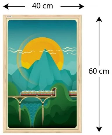 Allboards,Magnetický obraz- vlak na pozadí hor 60x40cm v přírodním dřevěném rámu,TM64D_00062