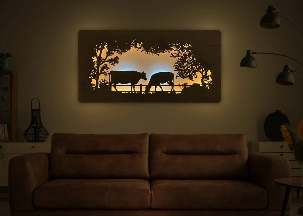 Li-Go "Kravičky" světelný obraz 230V 120x60 cm provedení povrchu: dub světlý