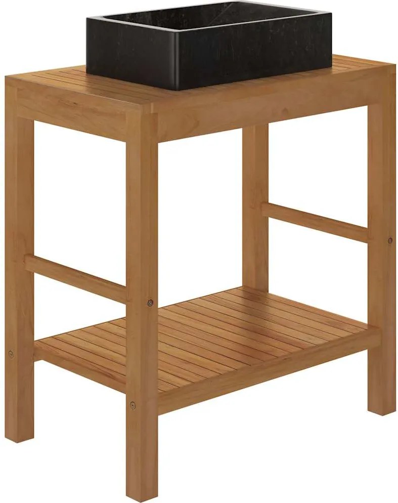 Koupelnová skříňka masivní teak s umyvadlem mramorové černé 3058159