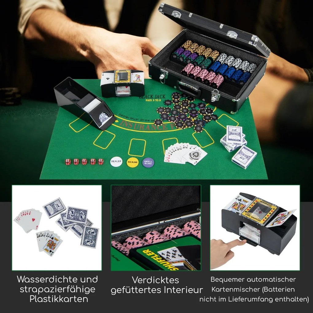 Costway 600-dílná sada pokerových žetonů 14 gramové žetony Claytec s černou