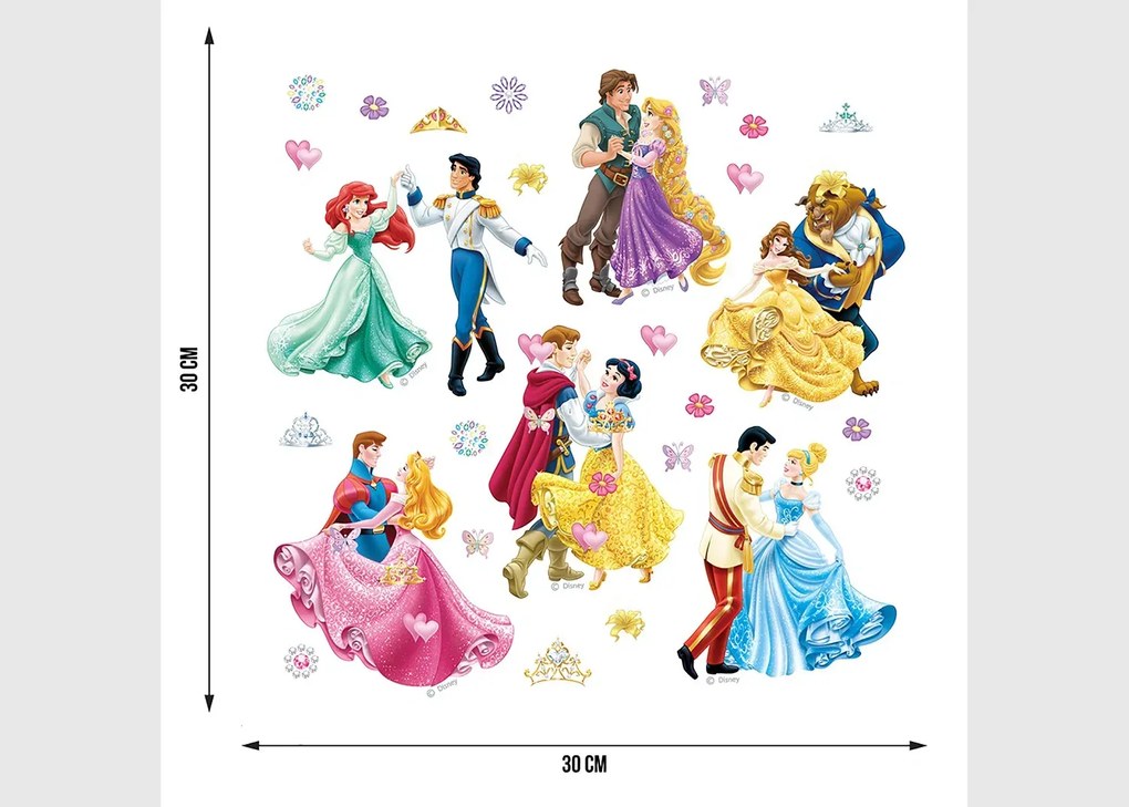 Dětská samolepka na zeď Princezny s Princi, Disney | 30 x 30 cm | DDKS 1081