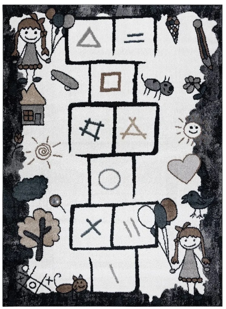 Dywany Łuszczów, Dětský kusový koberec Fun Hop black, 200x290, černobílá, dětský pokoj