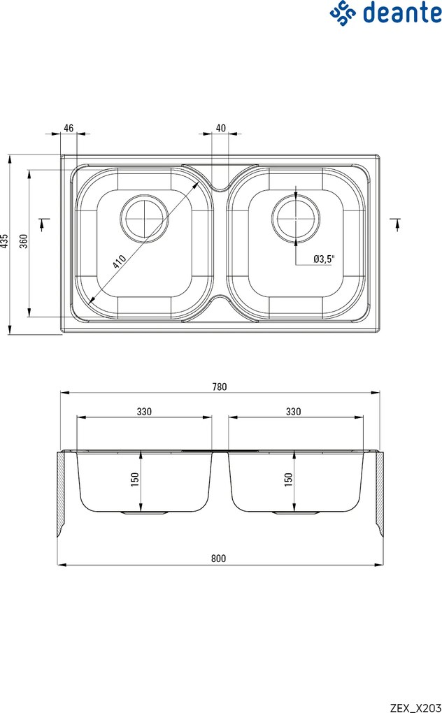 Deante Dřez Xylo 2 komory, nerez - ZEX 3203