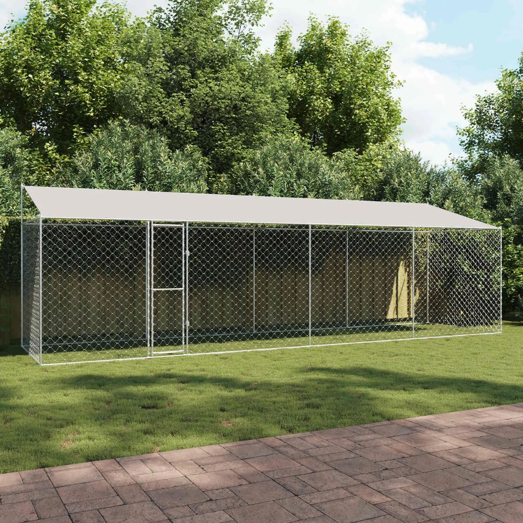 Psí klec s střechou Stříbrná 800 x 200 x 256 cm Ocel a PE 3368303