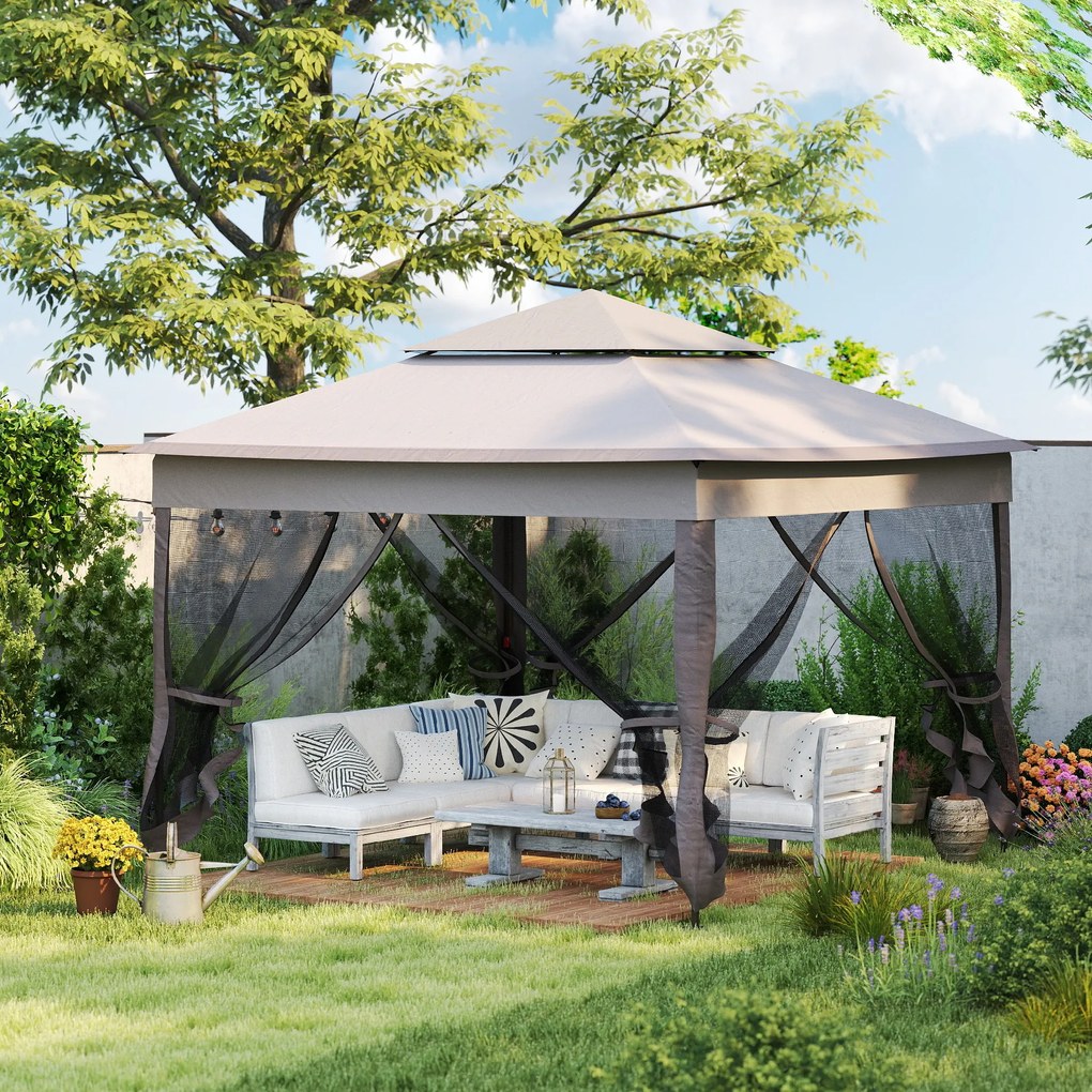 Skládací zahradní stan Outsunny s bočními stěnami pop-up stan 3,25 x 3,25 x 2,65 m ve světle šedé barvě pro zahradní párty a akce |