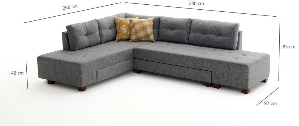 Atelier del sofa Rozkládací rohová pohovka MANAMA šedá levý roh 825BLC1182