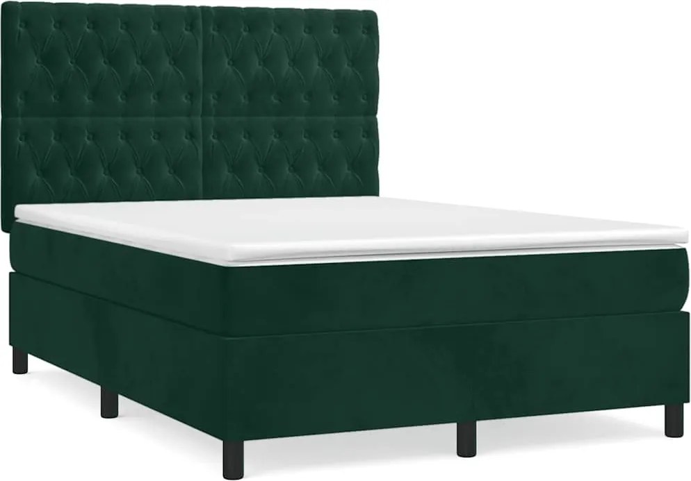 Box spring postel s matrací tmavě zelená 140x190 cm samet 3143202