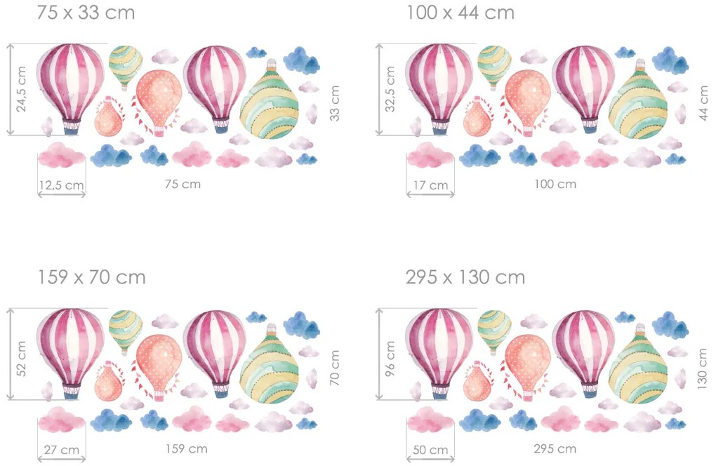 Malované balóny samolepky na zeď arch 100 x 44 cm