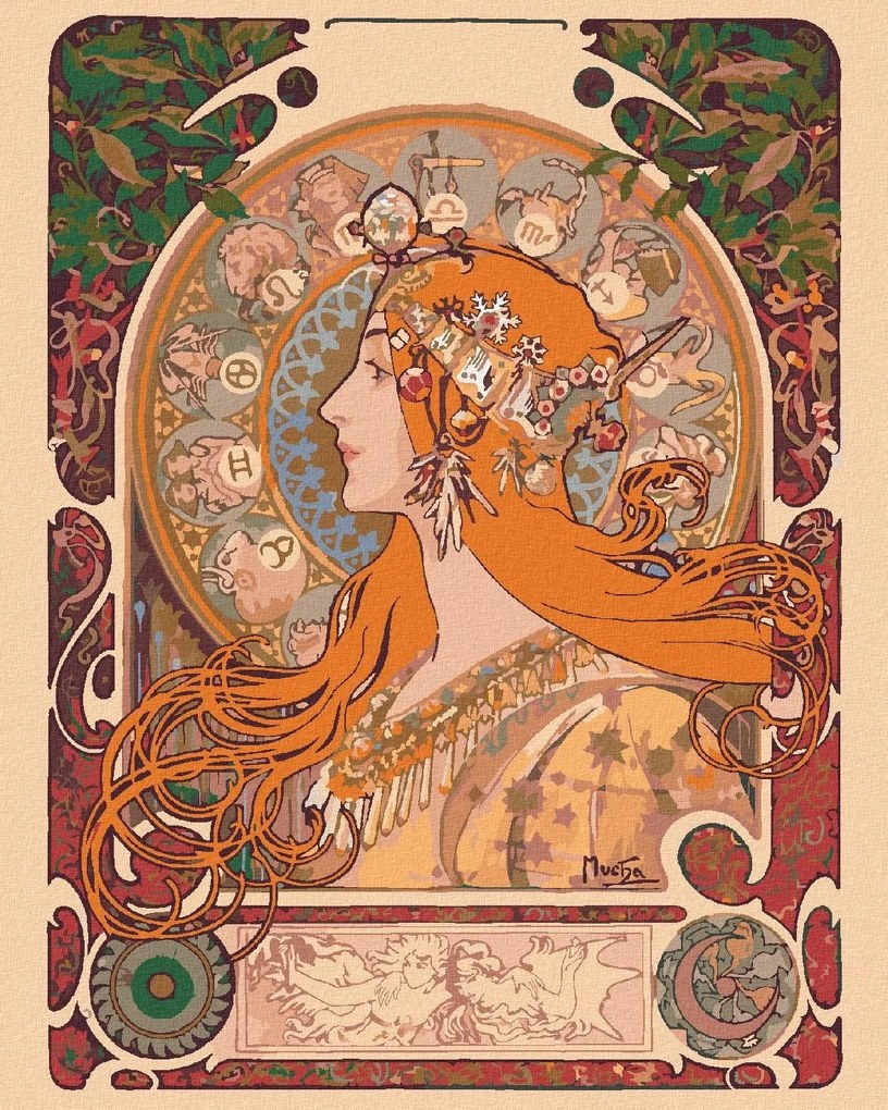 zuty zuty - malování podle čísel - zvěrokruh (alfons mucha), 40x50 cm, plátno
