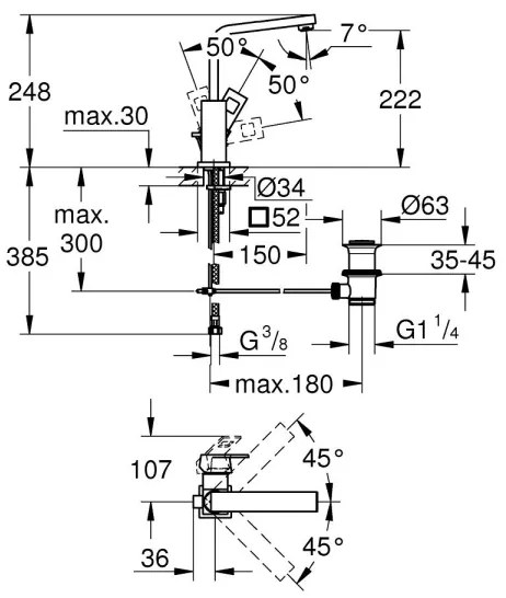 GROHE 23135AL0 - Umyvadlová baterie EUROCUBE velikost L grafit