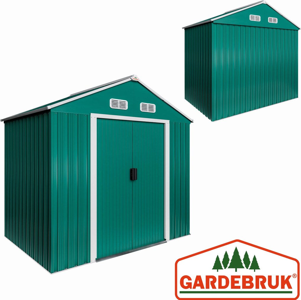 Zahradní domek na nářadí zelená 200x125x180cm 2m² úložný prostor pozinkované posuvné dveře 4 háky