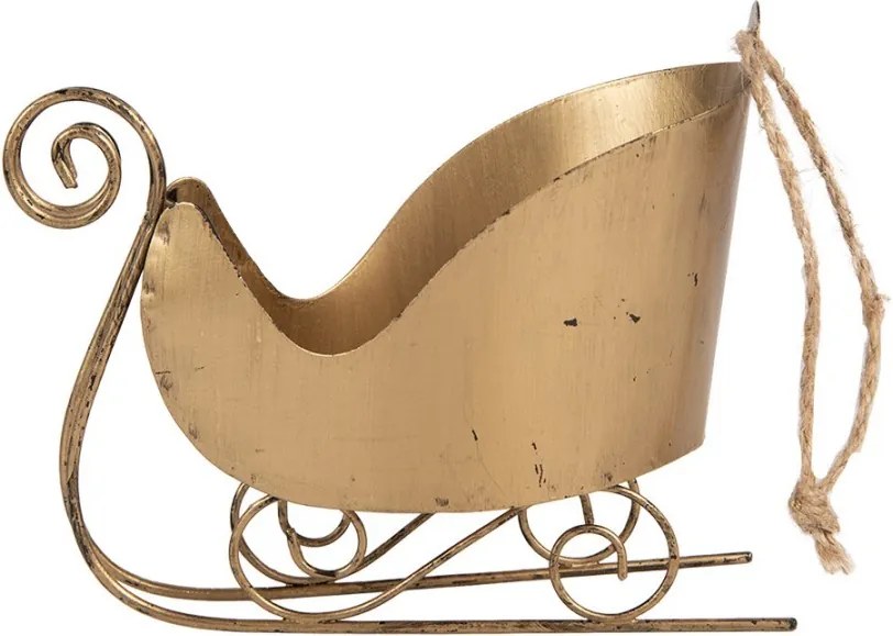 Zlatá antik vánoční ozdoba retro kovové sáně - 14*7*12 cm