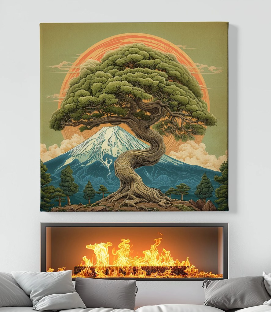 Obraz na plátně - Strom života Japonské slunce FeelHappy.cz Velikost obrazu (šířka x výška): 80 x 80 cm