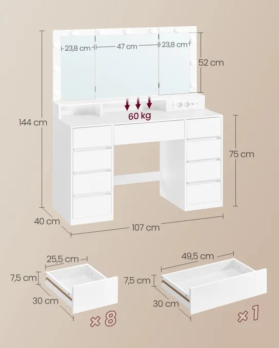 Toaletní stolek se zrcadlem a LED osvětlením RDT146WB01
