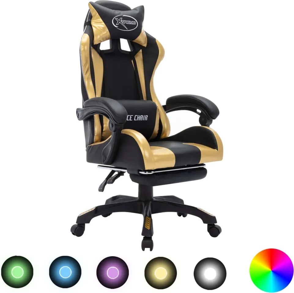 vidaXL Herní židle s RGB LED podsvícením zlato-černá umělá kůže