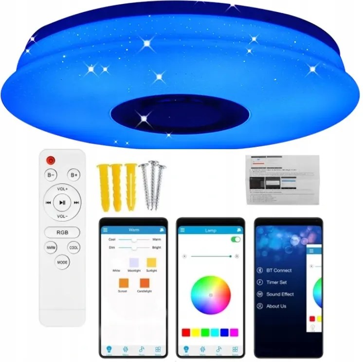 Stropní Svítidlo stropní svítidlo Led Rgb Aplikace Bluetooth Reproduktor Dálkový Ovladač 60W 40 cm
