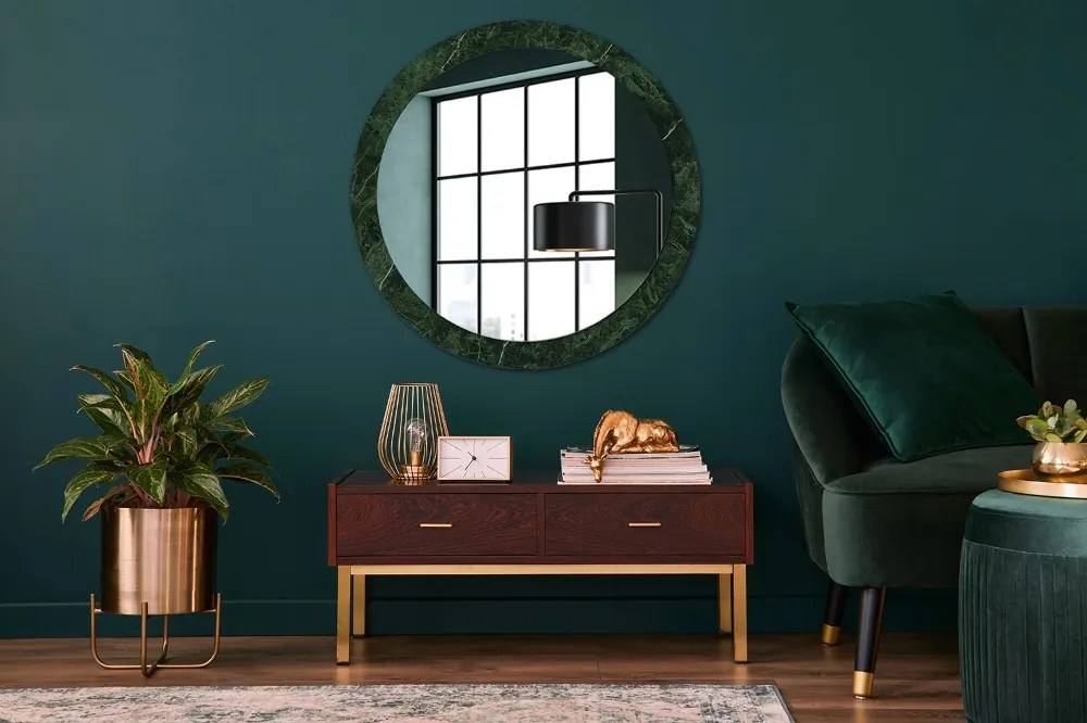 Kulaté dekorativní zrcadlo Zelený mramor fi 90 cm
