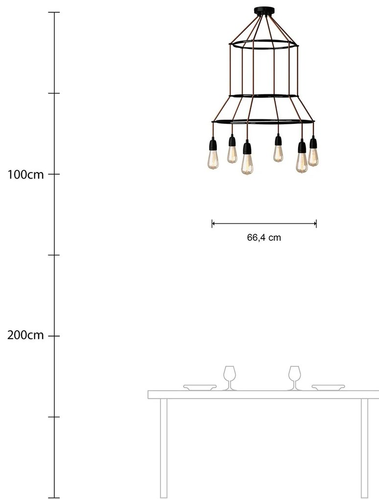 creative cables Lustr cage 3 edison ST64 se 6 žárovkami Barva: Šedá