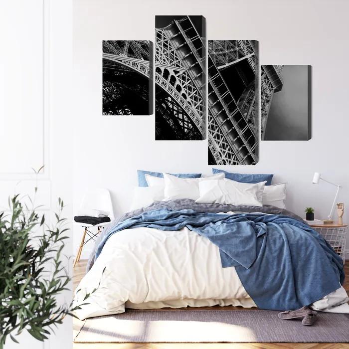 Vícedílný obraz Černobílý Pohled Zespodu Na Eiffelovu Věž Nedostatek Nedostatek Plátno Canvas 80x50