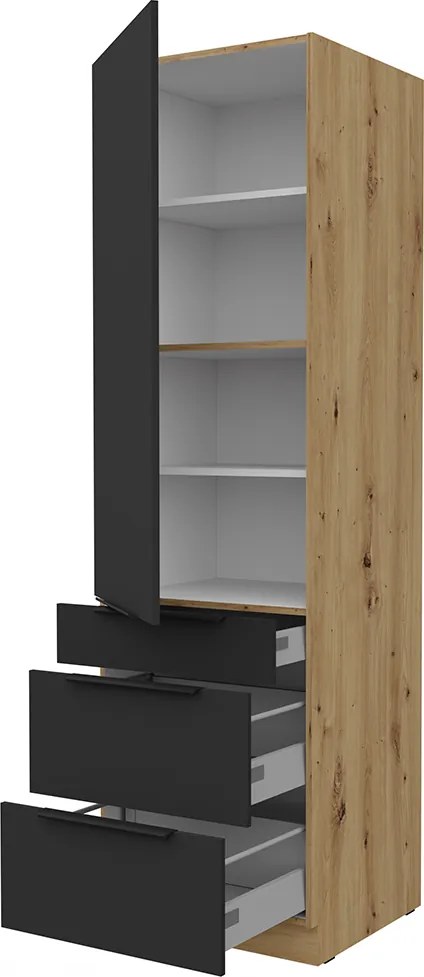 ARIA ac | vysoká skříňka 60 DKS-210 3S1F potravinová | UNI DVÍŘKA | 60 cm | PREMIUM BOX | artisan/černá