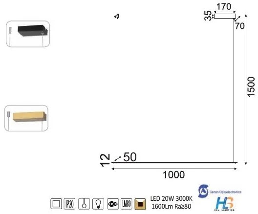 ACA DECOR LED závěsné svítidlo ATLANTIS 20W/230V/3000K/1600Lm/180°/IP20, Flicker free