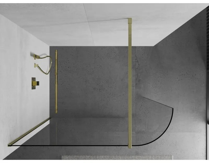 Mexen Kioto, sprchová zástěna Walk-In 100 x 200 cm, 8mm čiré sklo, zlatý matný profil, 800-100-101-55-06
