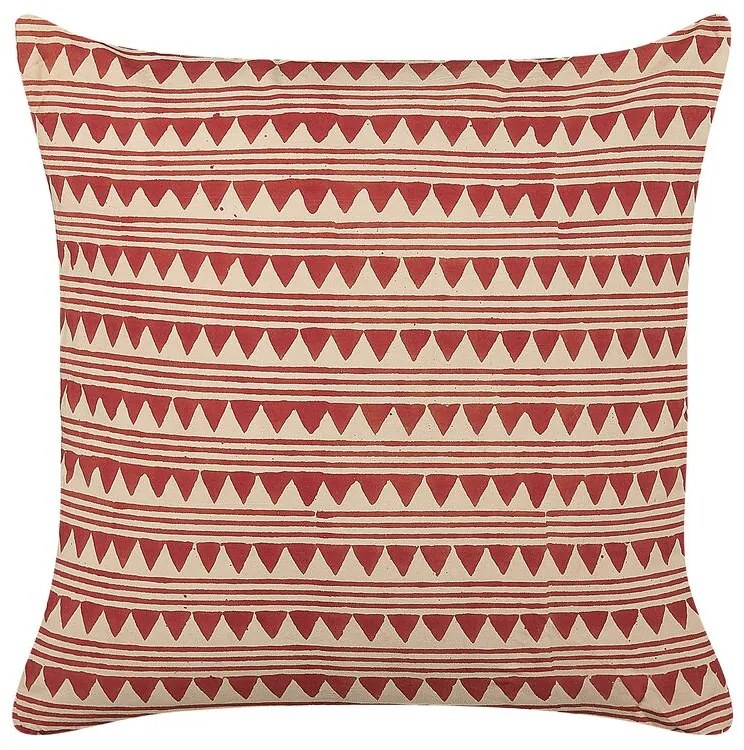 Bavlněný polštář s geometrickým vzorem 45 x 45 cm červený/béžový DEGLUPTA Beliani