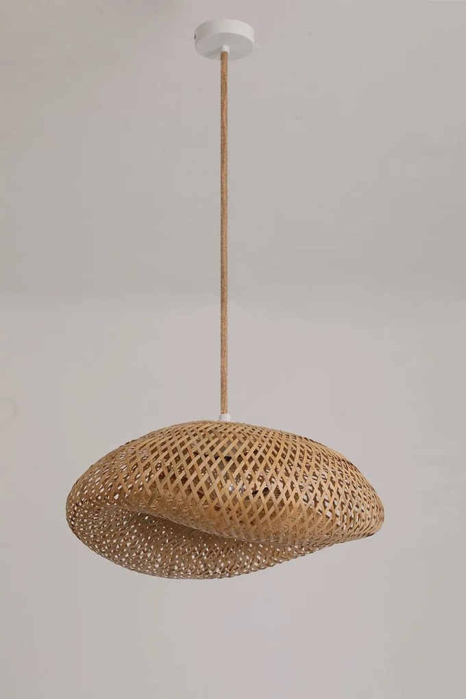 Závěsná stropní lampa Boho Bambusové stínítko Bílá Podhledová lampa 1xE27