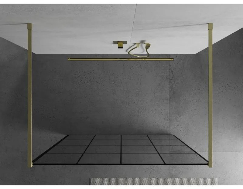 Mexen Kioto, sprchová zástěna Walk-In 160 x 200 cm, 8mm sklo černý vzor, zlatý matný profil, 800-160-002-55-77