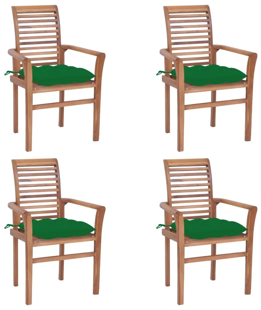 3062642 vidaXL Jídelní židle 4 ks zelené podušky masivní teak