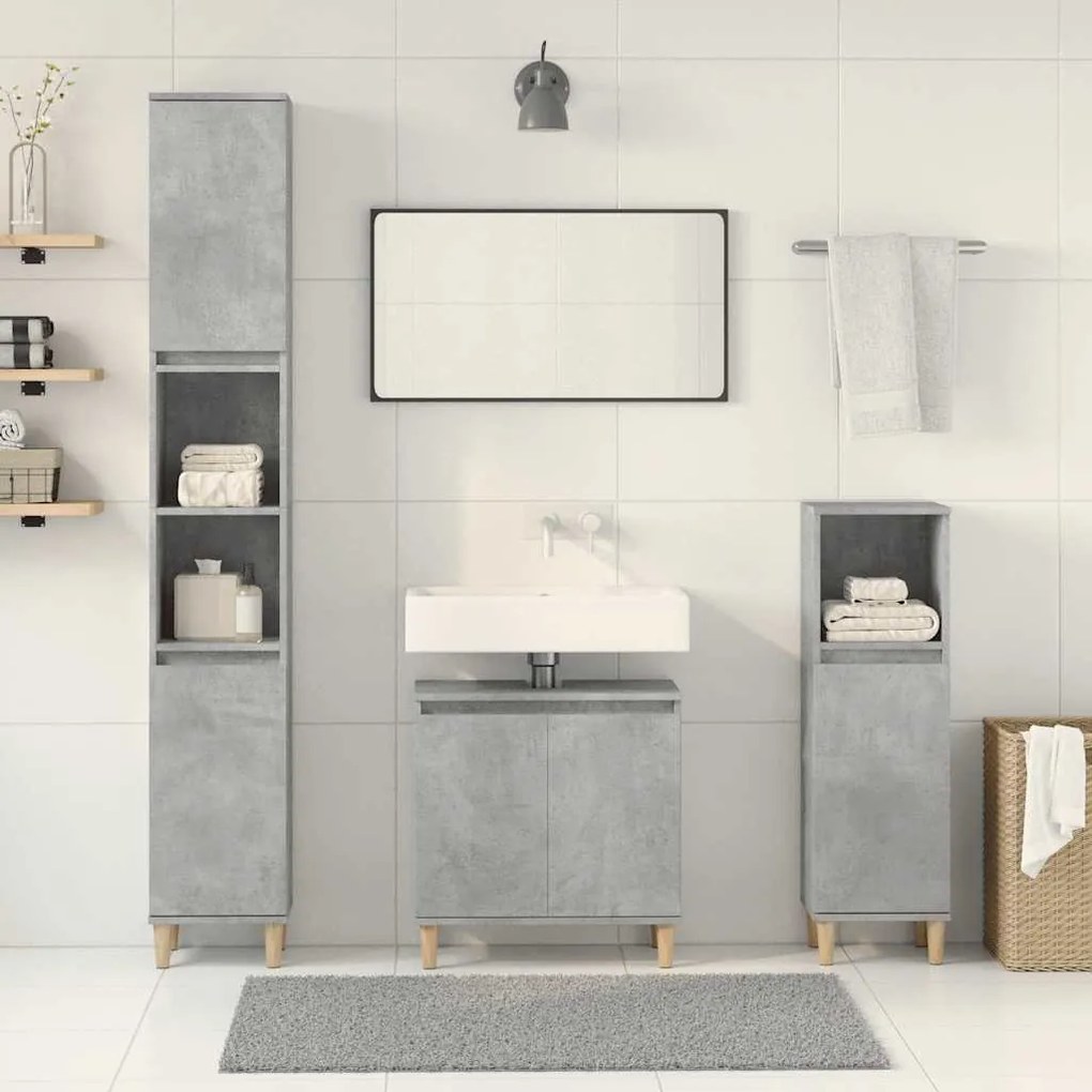 3dílný set koupelnového nábytku betonově šedý kompozitní dřevo 3324947