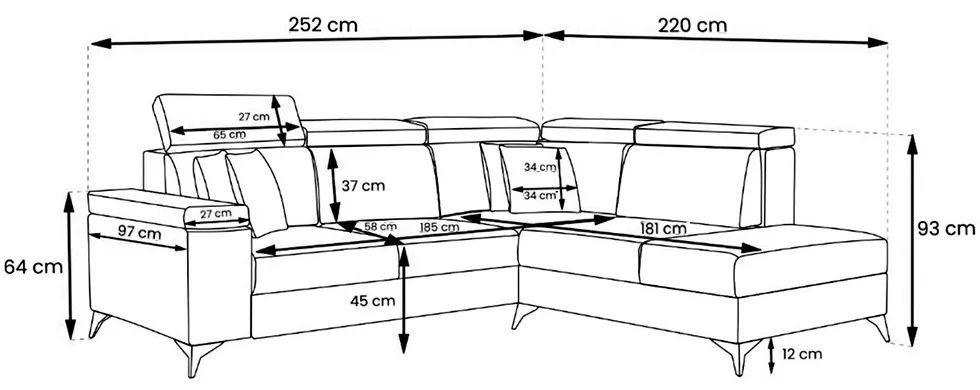 Sedací souprava BRICO | 252x220 cm | rozkládací + úložný prostor | VÝBĚR TKANINY a NOŽIČEK