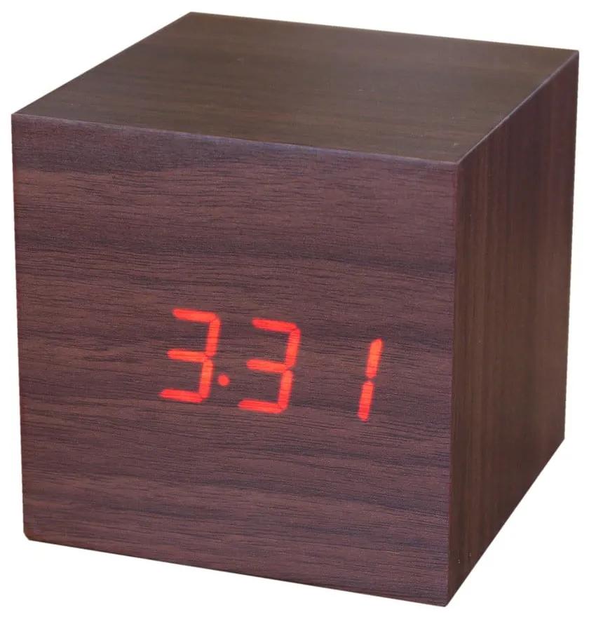 Hnědý budík s červeným LED displejem Gingko Cube Click Clock