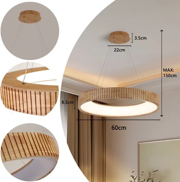 Brilagi - LED Lustr na lanku FALCON WOOD MODERN LED/40W/230V pr. 60 cm dřevo