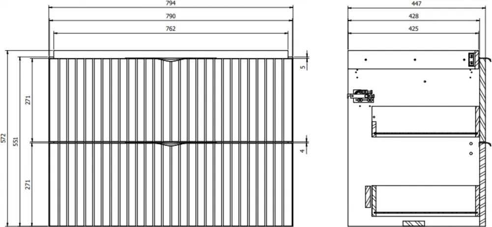 Cersanit Tirso, závěsná umyvadlová skříňka 794x447x572 mm + keramické umyvadlo, černá matná, S801-587