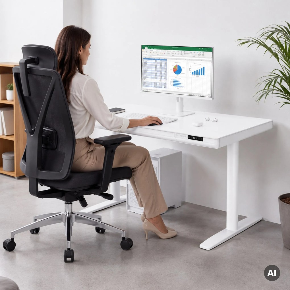 Elektrický psací stůl sit-stand se zásuvkou a bezdrátovou nabíječkou Qi bílý, 1200 mm: ELLIS
