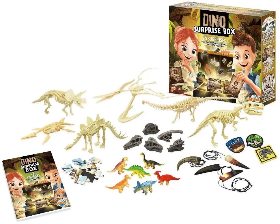 Tematická sada hraček buki france dino box 25 překvapení