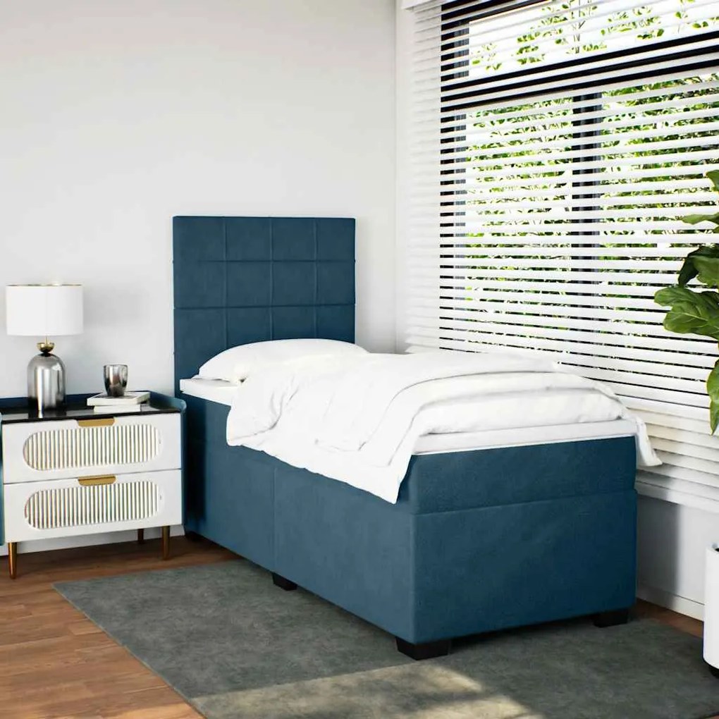 Box spring postel s matrací modrá 90 x 190 cm samet 3290790