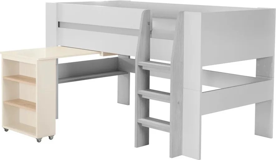 Béžová vyvýšená dětská postel s úložným prostorem bez roštu 90x200 cm Studio – Roba
