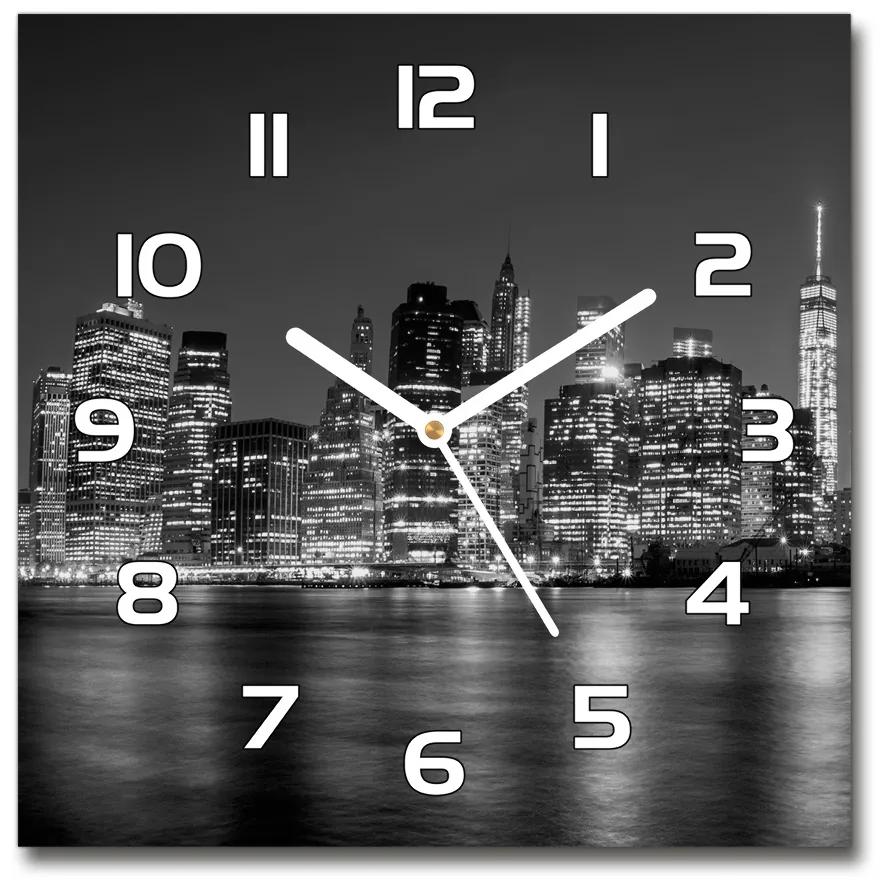 Wallmuralia Skleněné hodiny čtverec Manhattan noc 30x30 cm