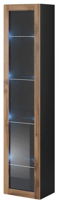 Vitrína Zigo sklo 180, Osvětlení: osvětlení LED - modré, Barva: černý / černý lesk