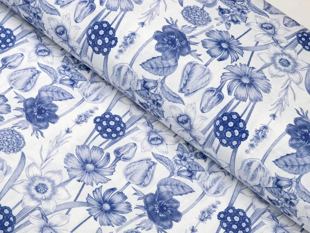 Biante Dekorační povlak na polštář PML-090 Modré jarní květiny na bílém 60 x 60 cm